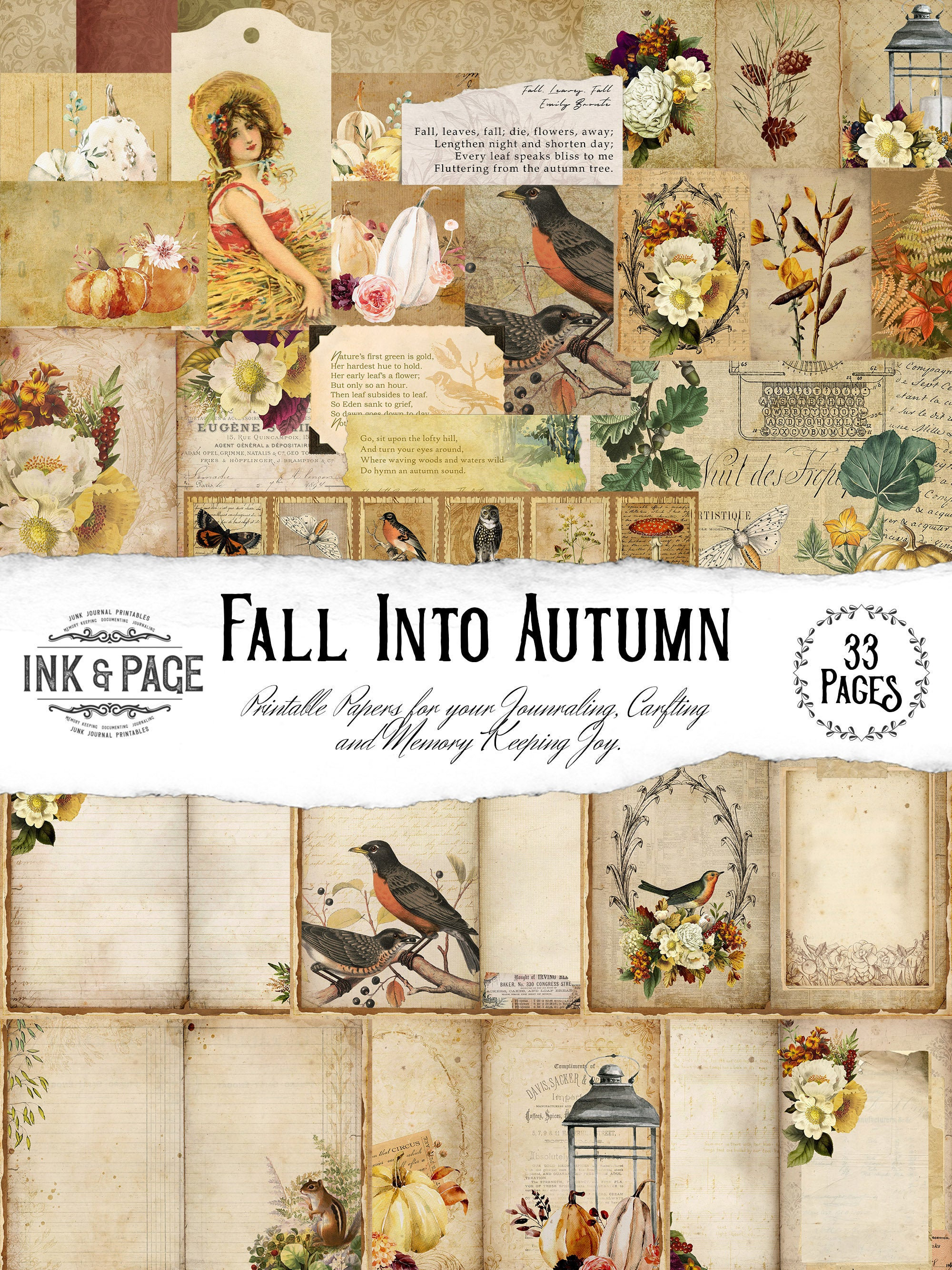 Fall Into Autumn Printable Junk Journal Kit, Pumpkins, Autumn Quotes ...