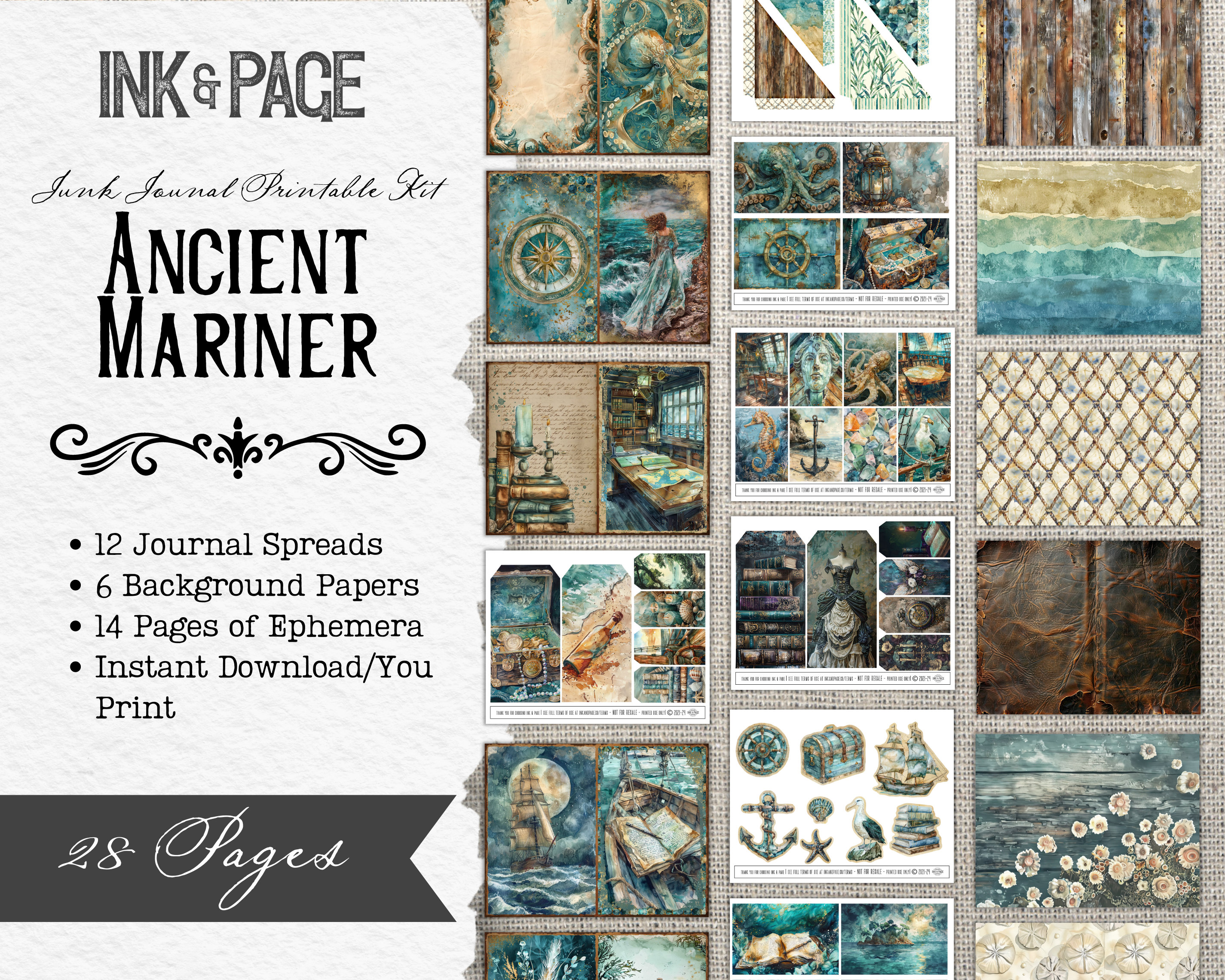 Ancient Mariner Junk Journal Printable Kit Ocean Voyage Digital Paper ...