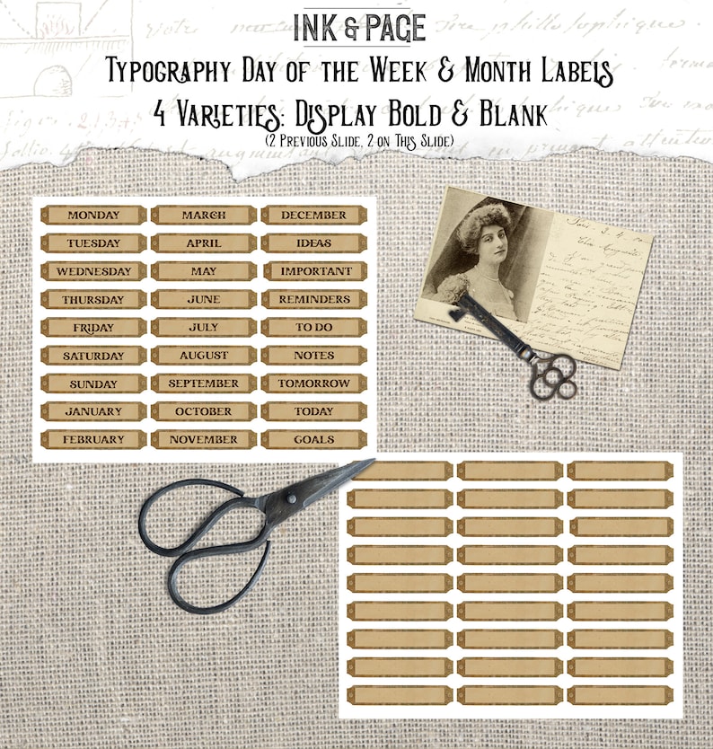 Typography Day and Month Printable Labels for Junk Journals - Etsy