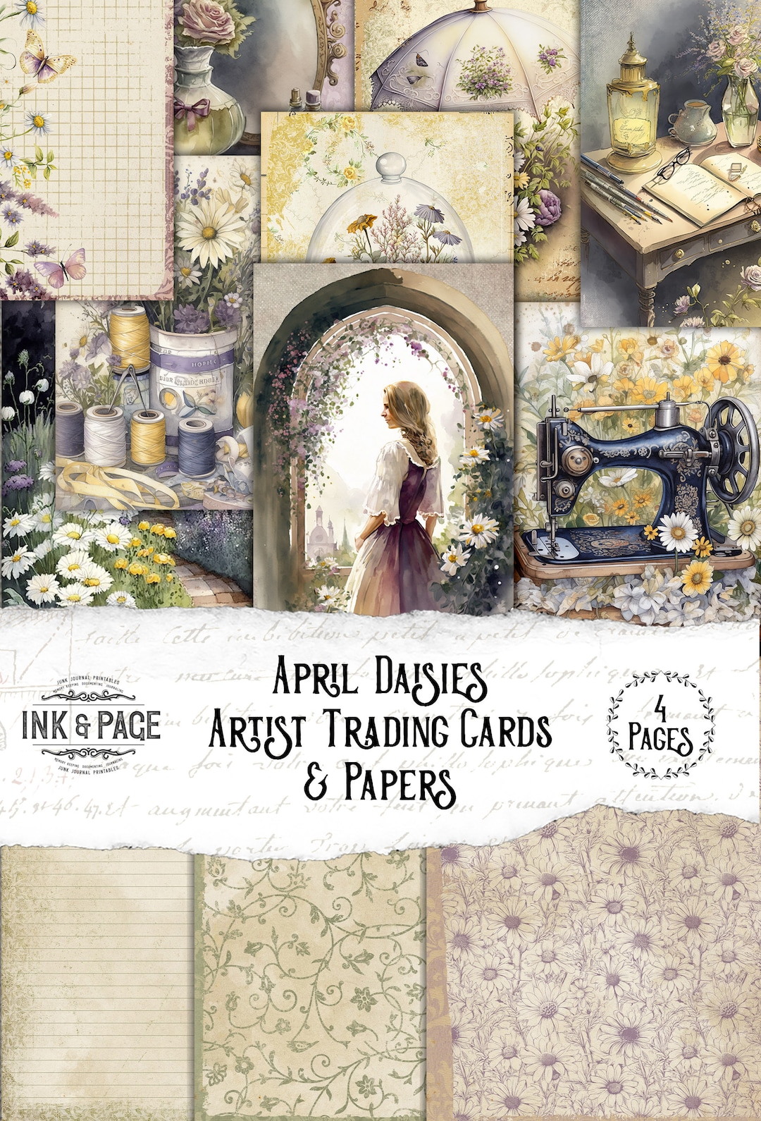 April Daisies Artist Trading Cards Printable Atcs Junk Journaling ...