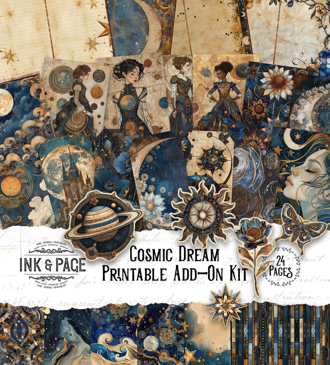 Cosmic Dream Printable Ephemera Moon Junk Journal Add-on Kit Lined ...