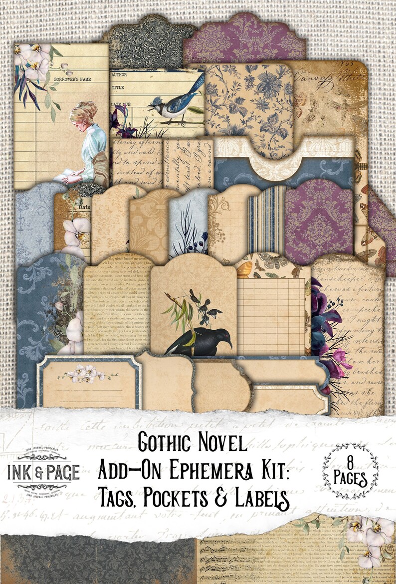 Gothic Novel Printable Tags Pockets Labels Ephemera Pack - Etsy