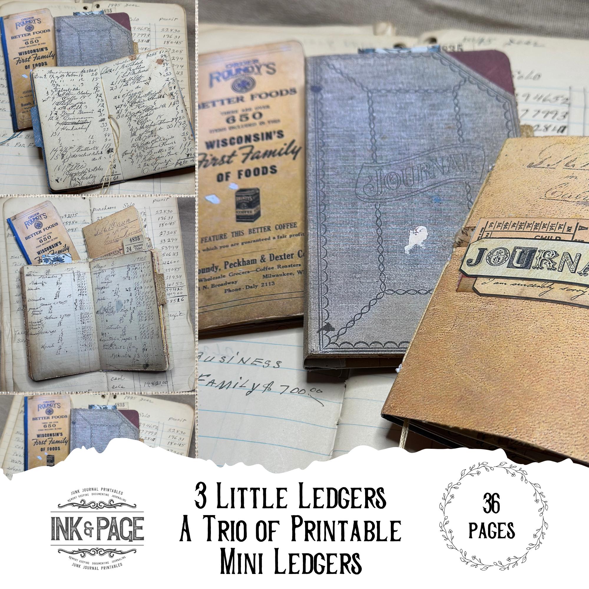 3 Little Ledgers | Printable Mini Ledger Junk Journal Kit | DIY Ledger ...
