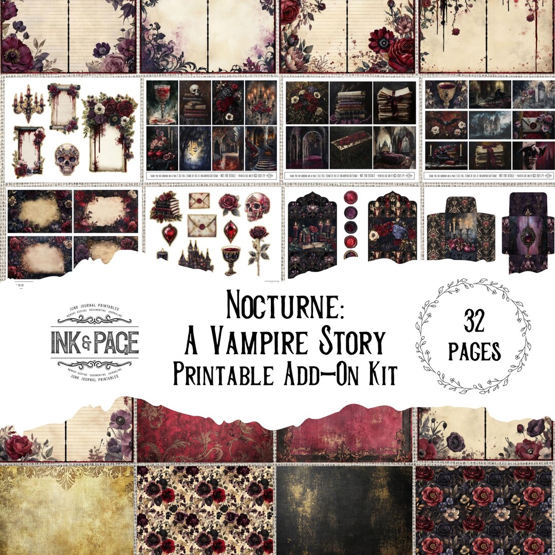 Nocturne: A Vampire Story Add-on Printable Ephemera Junk Journal Kit ...