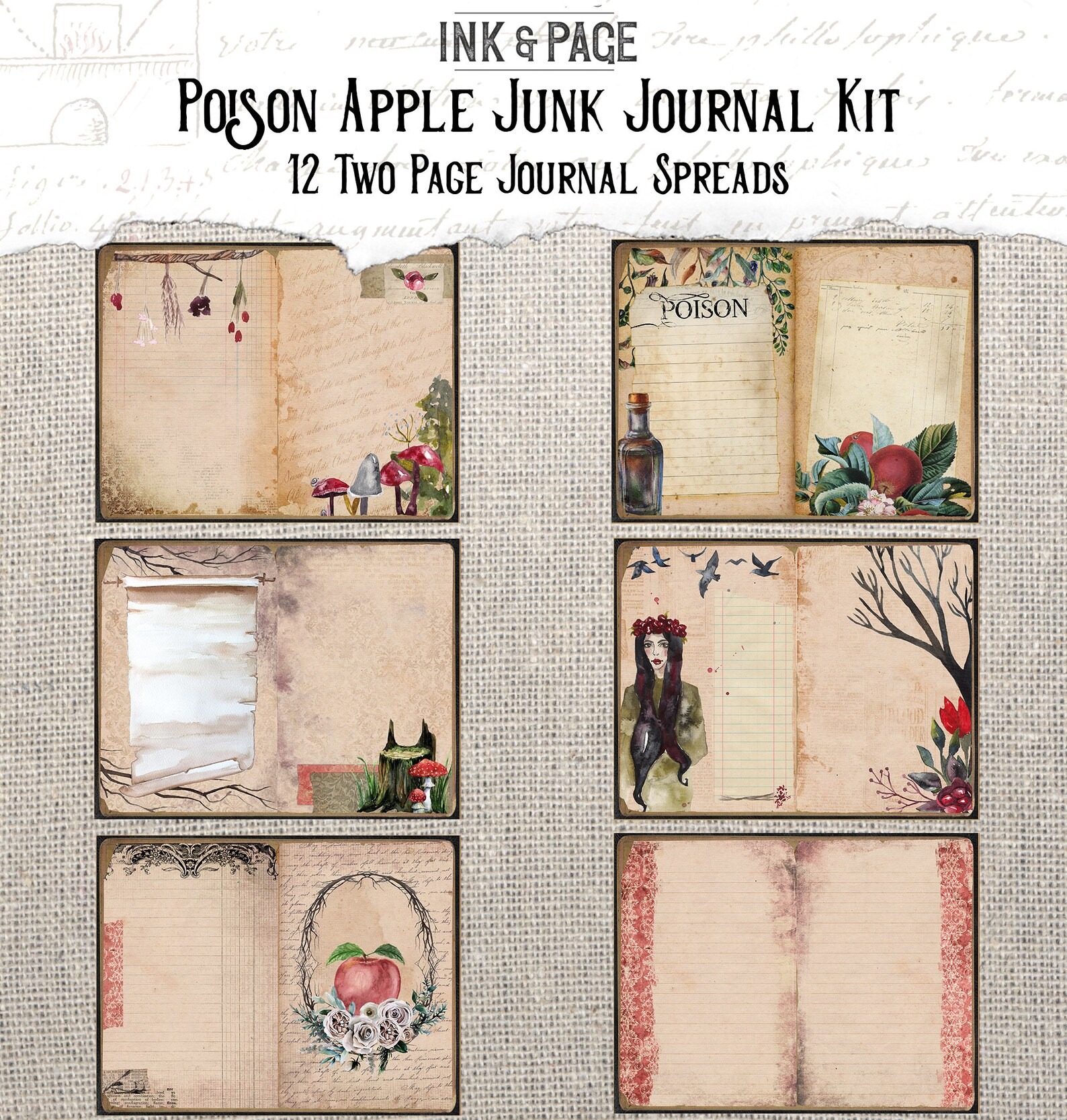 Poison Apple Junk Journal Printable Kit, Dark Academia Ephemera Pack ...