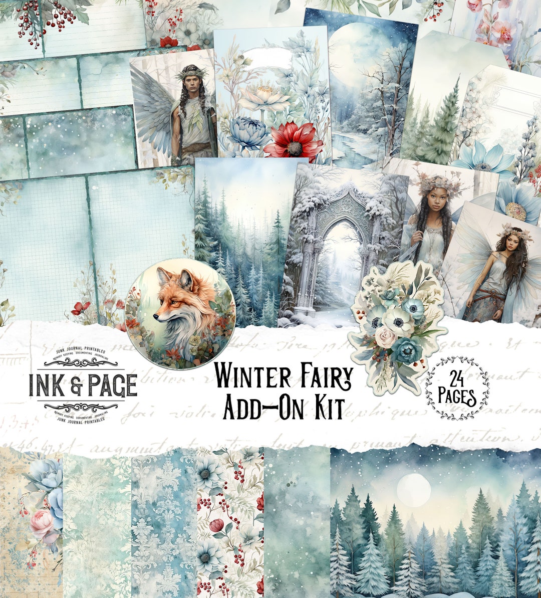 Winter Fairy Printable Ephemera Junk Journal Pockets Digital Download ...