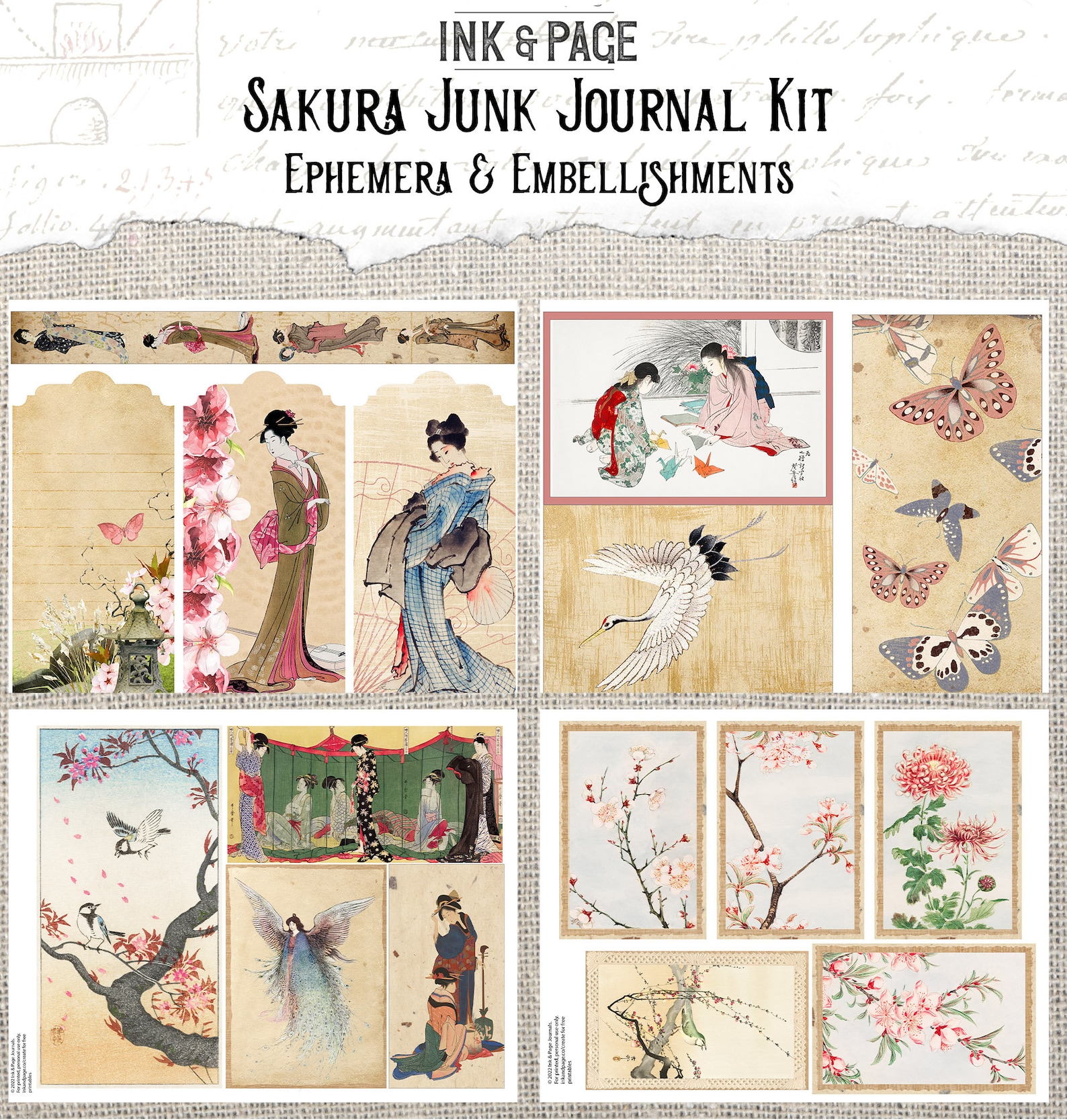 Sakura Printable Junk Journal Kit, Japanese Spring Ephemera Pack ...