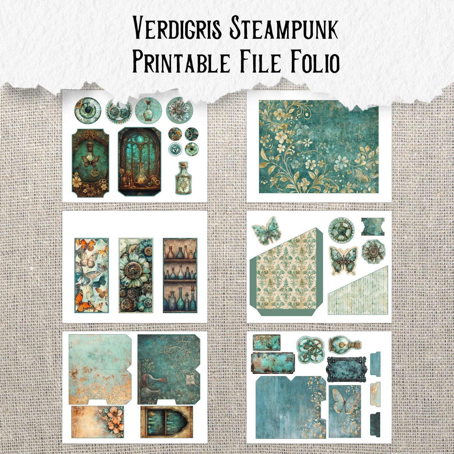 Verdigris Steampunk Printable Folio Copper Patina Junk Journal Folder ...