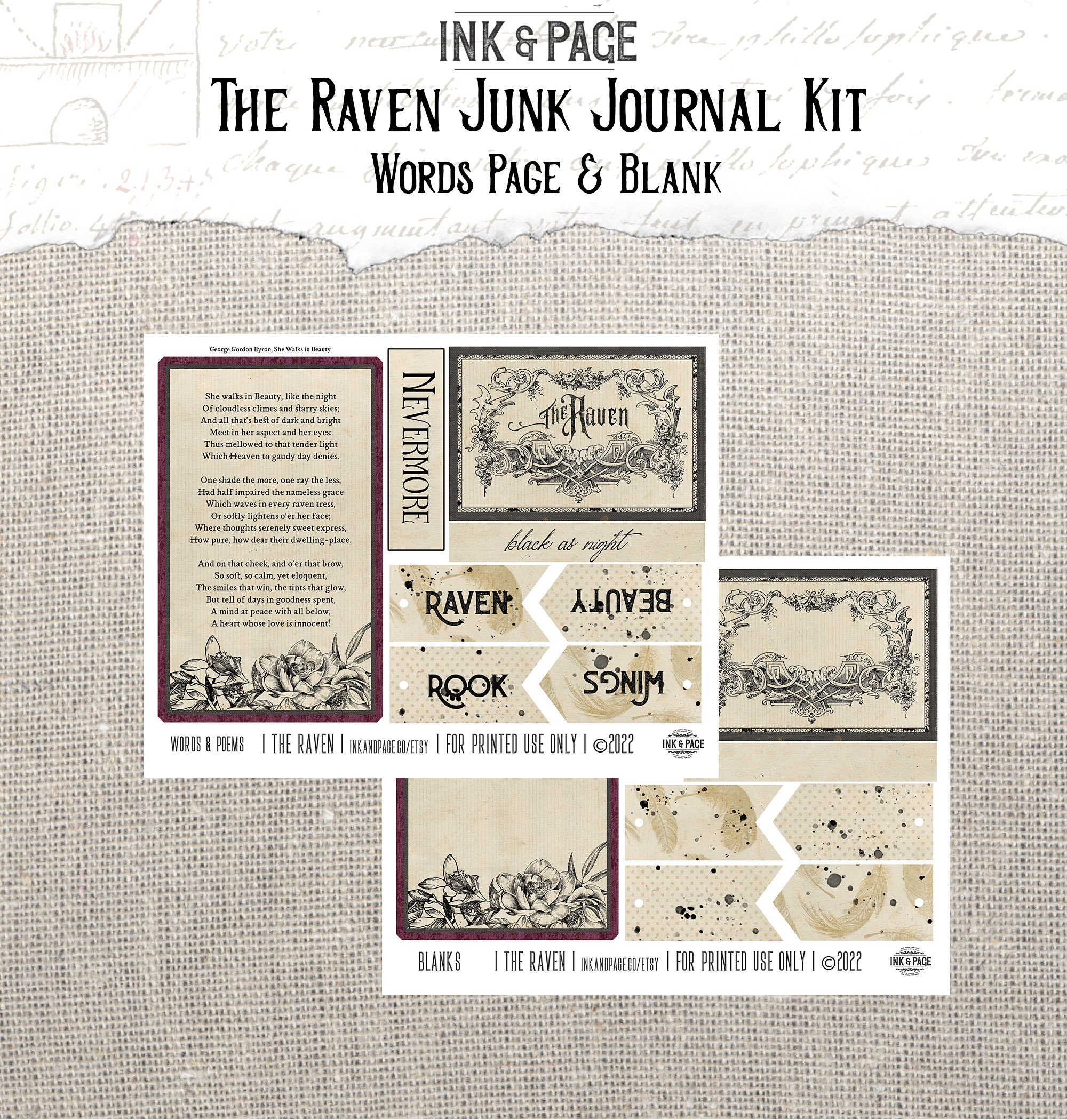 The Raven Junk Journal Printable Kit, Halloween, Dark Academia Digital ...