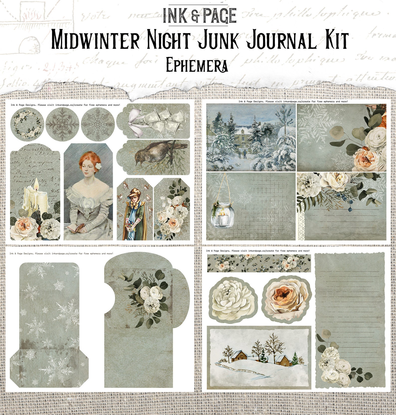 Printable Winter Junk Journal Kit Forest vintage Digital | Etsy