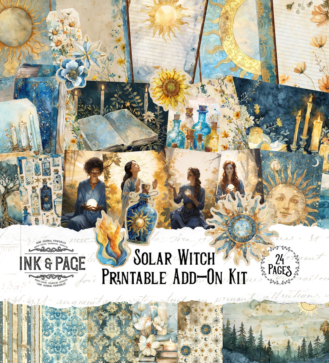 Solar Witch Add-on Printable Ephemera Junk Journal Kit Celestial Tags ...