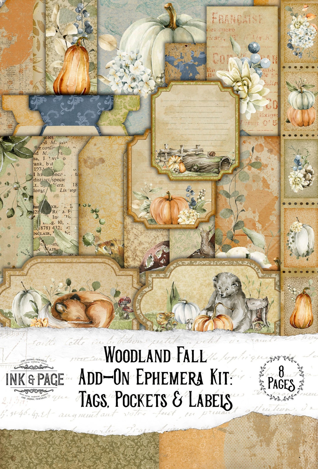 Woodland Fall Tags, Pockets and Labels Printable Ephemera; Junk Journal ...