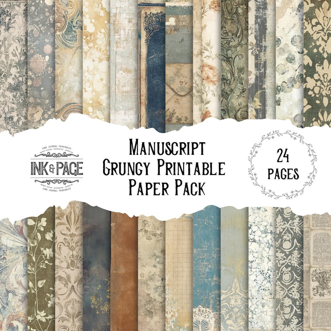 Manuscript Printable Paper Pack Grungy Eclectic Digital Download ...