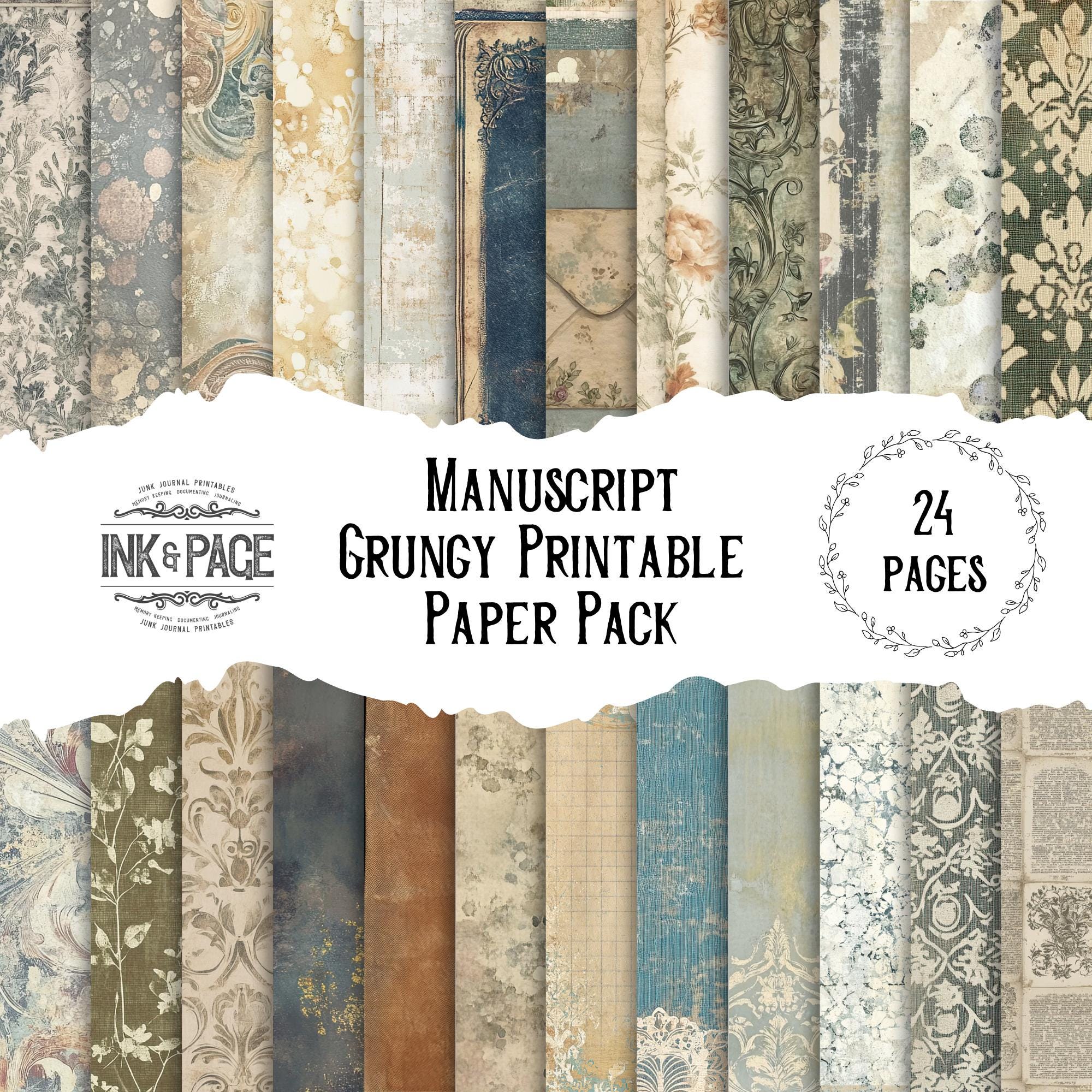 Manuscript Printable Paper Pack Grungy Eclectic Digital Download ...