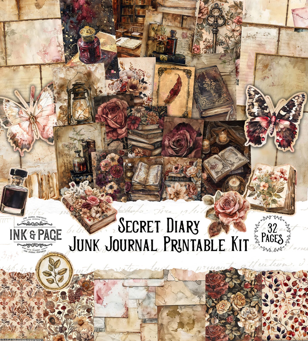 Secret Diary Junk Journal Printable Kit Vintage Grunge Digital Download ...