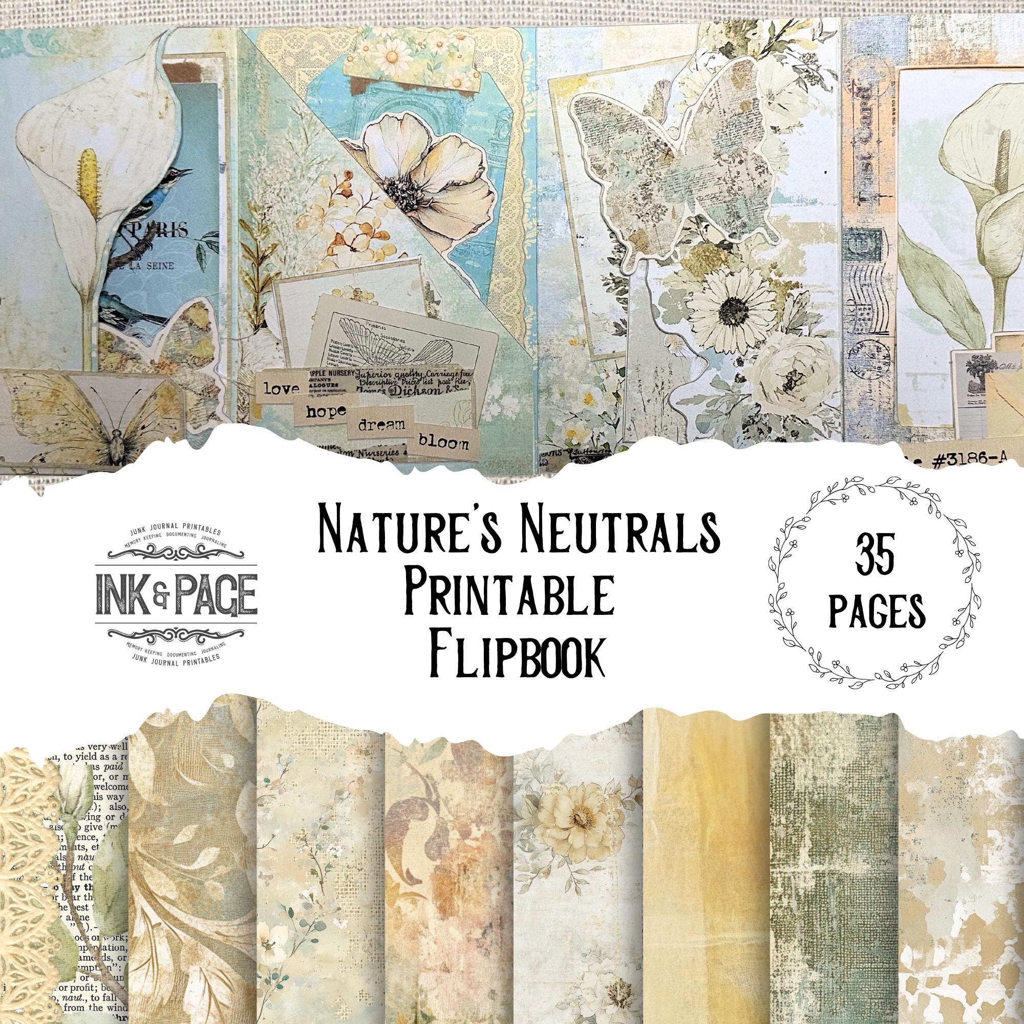 Nature's Neutrals Flipbook Printable Kit Folio Junk Journal Nature ...