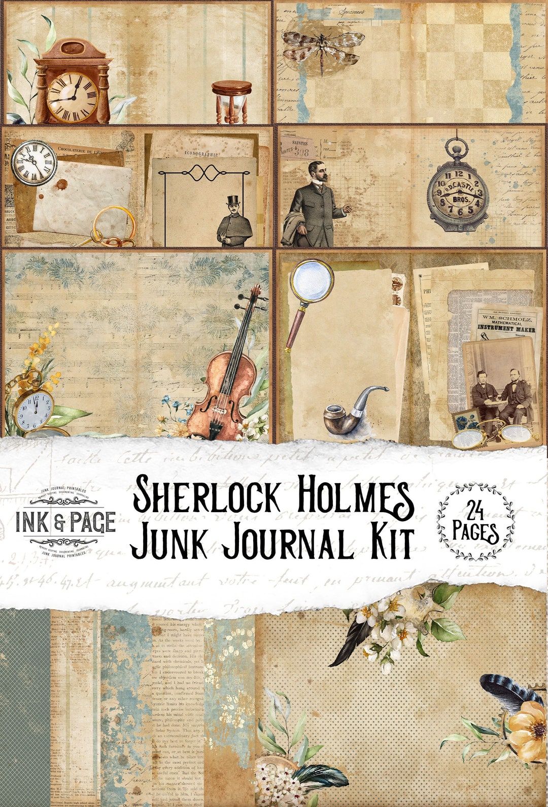 Sherlock Holmes Junk Journal Printable Kit, Vintage Detective Digital ...