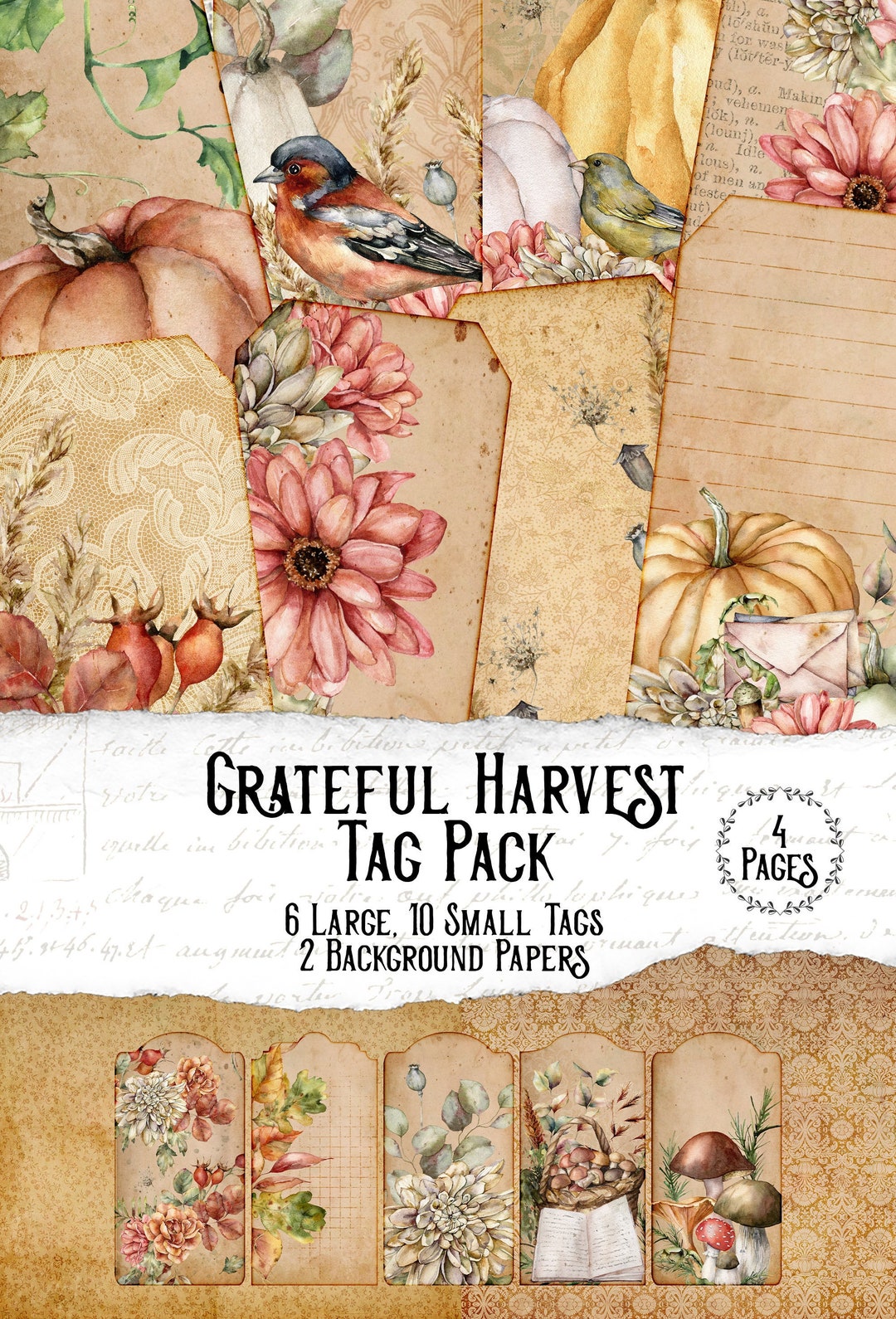 Printable Autumn Tags, Junk Journal Ephemera Pack, Vintage Harvest ...