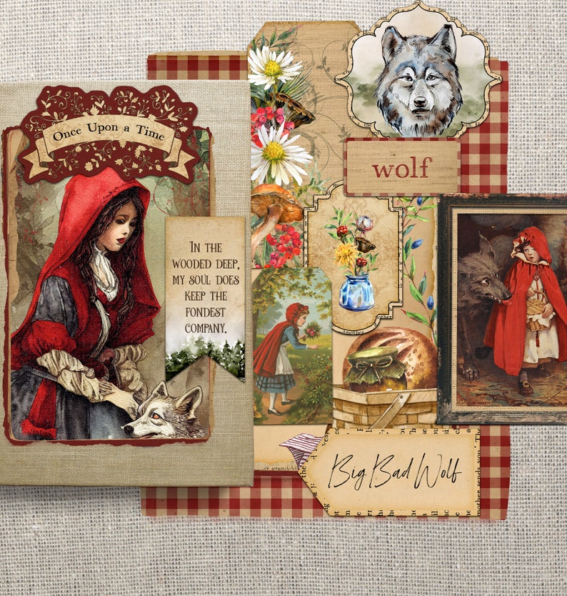 Red Riding Hood Junk Journal Printable Kit, Vintage Fairytale Ephemera ...