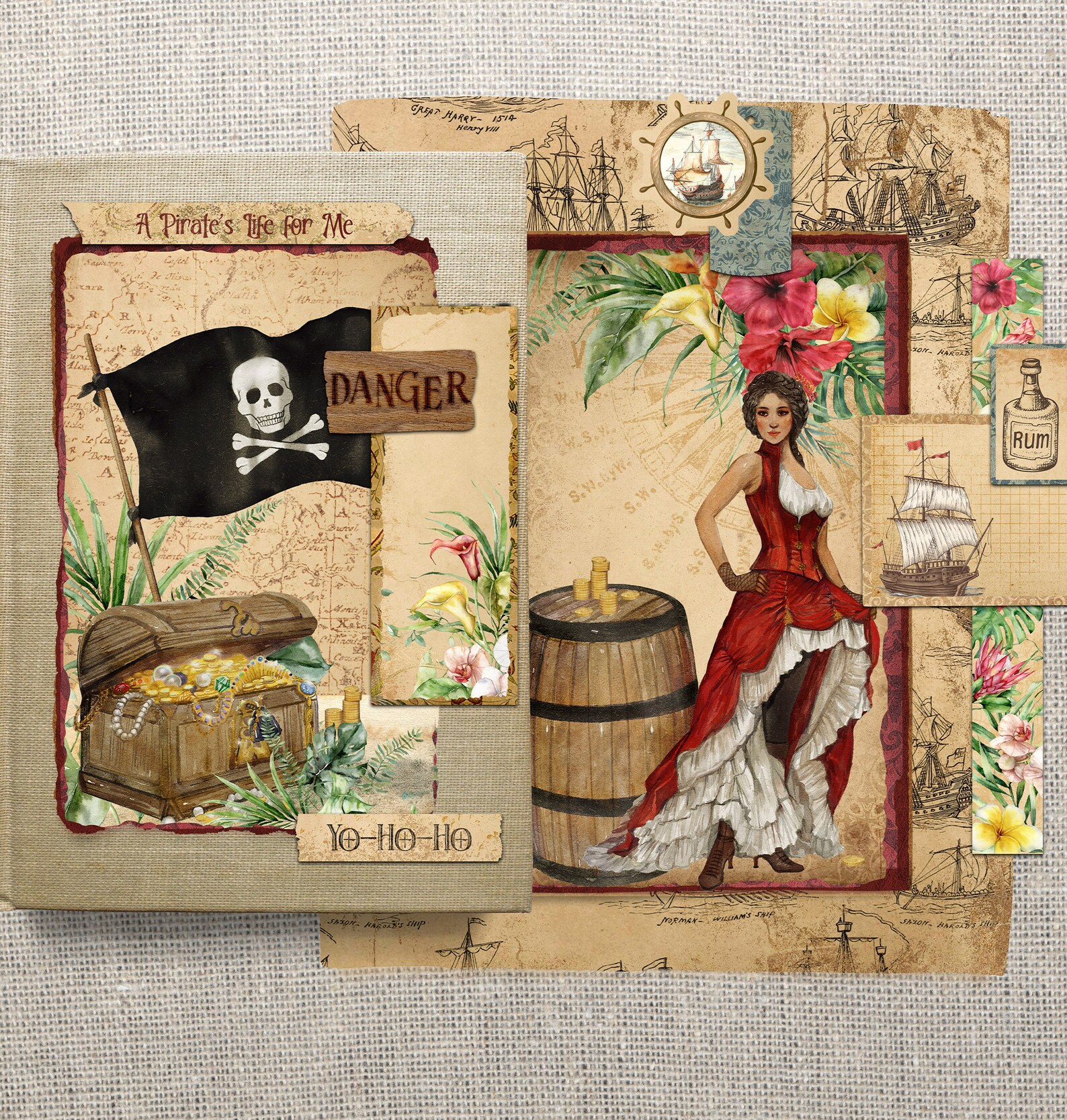 Lady Pirate Junk Journal Printable Kit, Tropical Island, Treasure Sea ...
