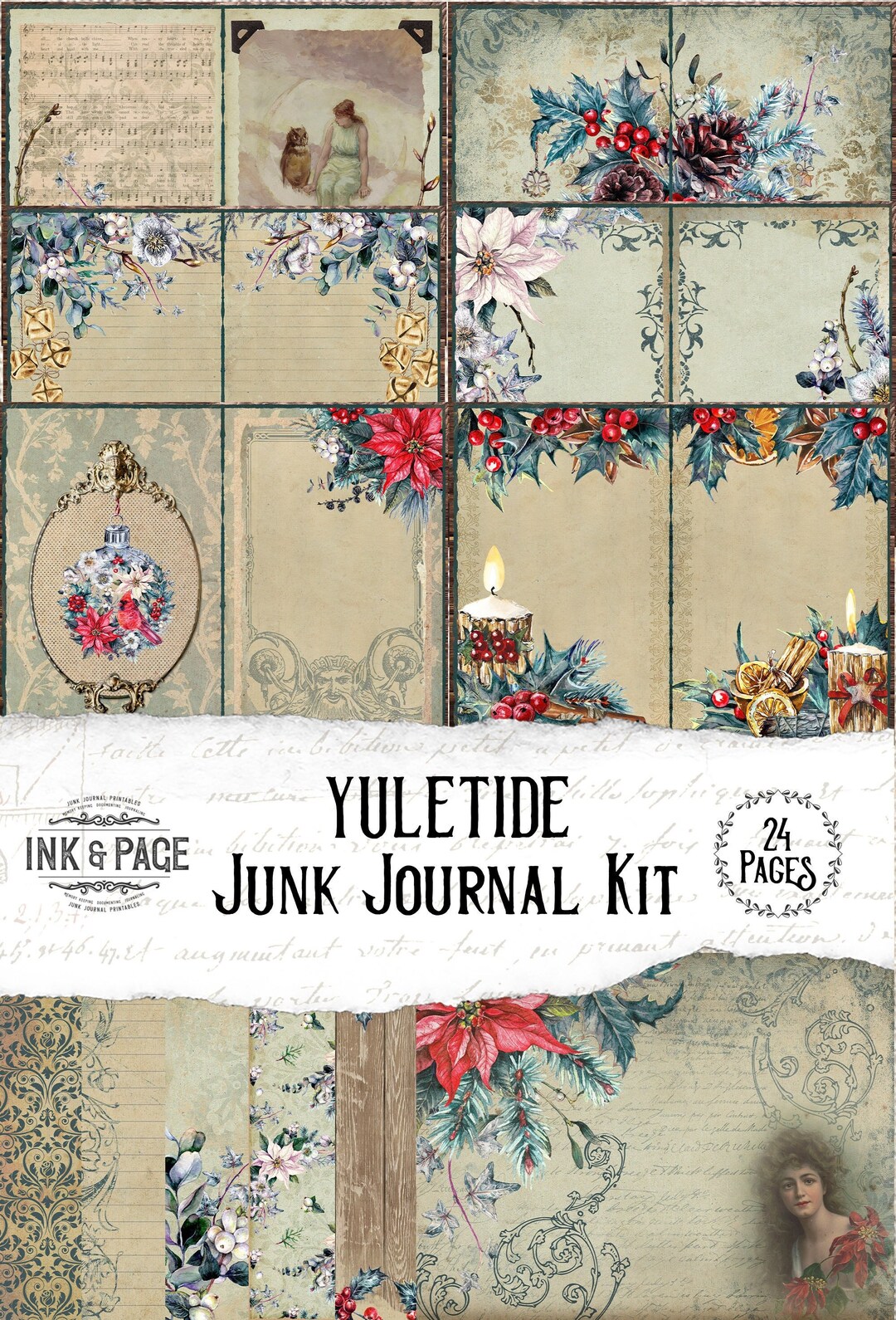Yuletide Junk Journal Printable Kit, Vintage Christmas Digital Download ...