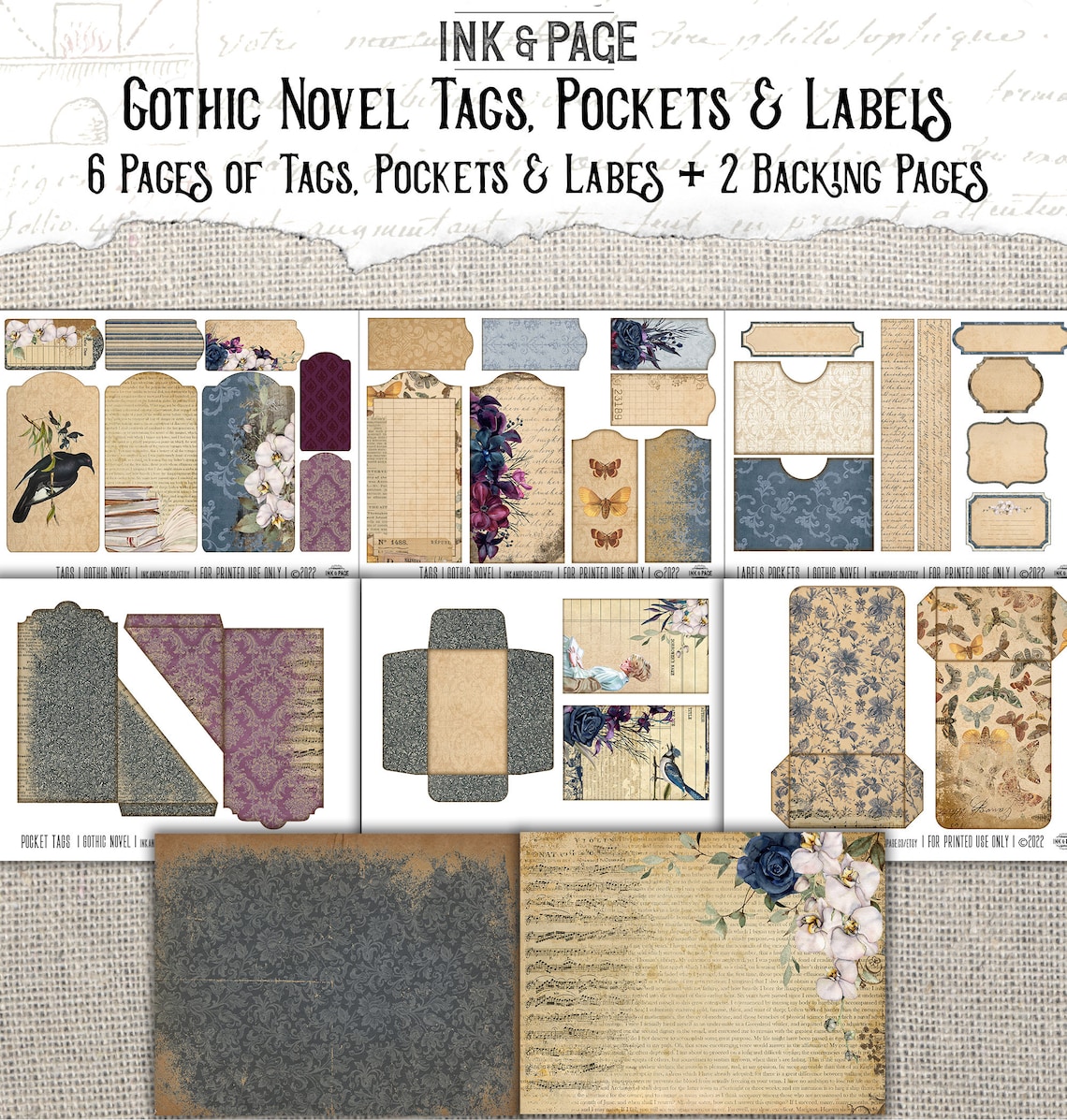 Gothic Novel Printable Tags Pockets Labels Ephemera Pack - Etsy
