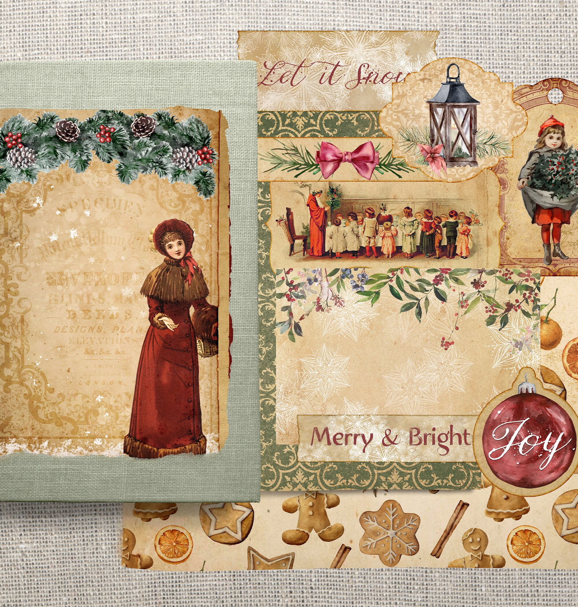 Vintage Christmas Printable Junk Journal Kit, Journaling Cards, Digital ...