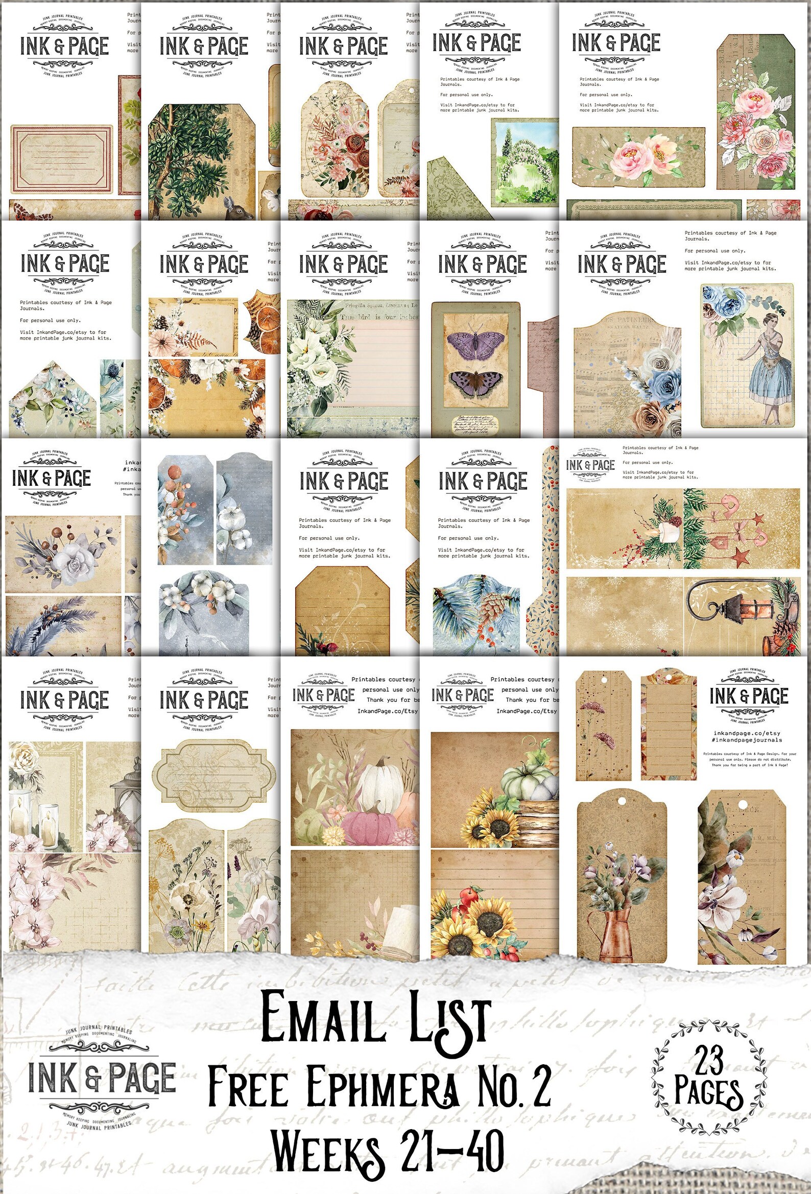 Junk Journal Ephemera, Freebies Pack 2, Weeks 21-40 From the Ink and ...