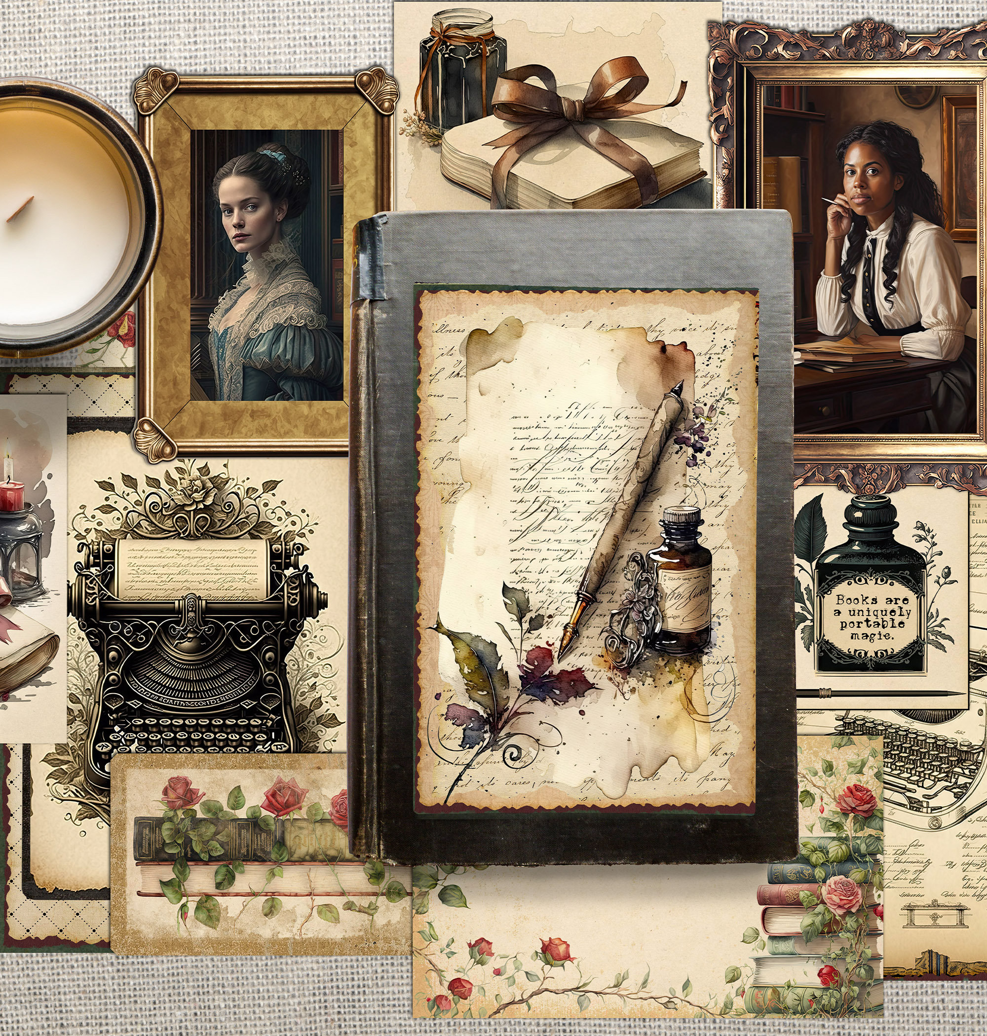 The Novelist Junk Journal Printable Kit Victorian Lady Writer Ephemera ...