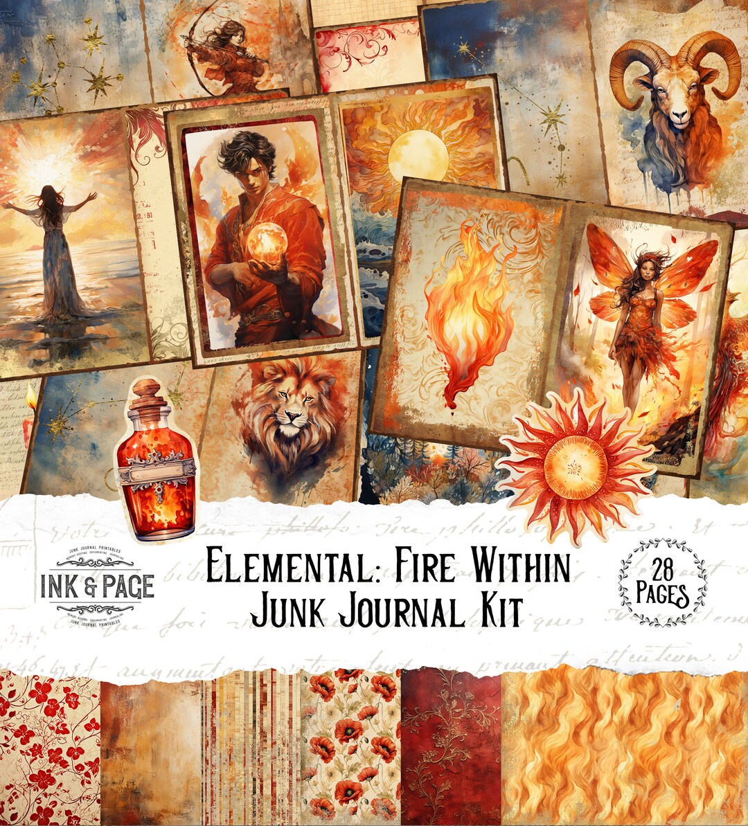 Fire Junk Journal Printable Kit Four Elements Digital Download ...