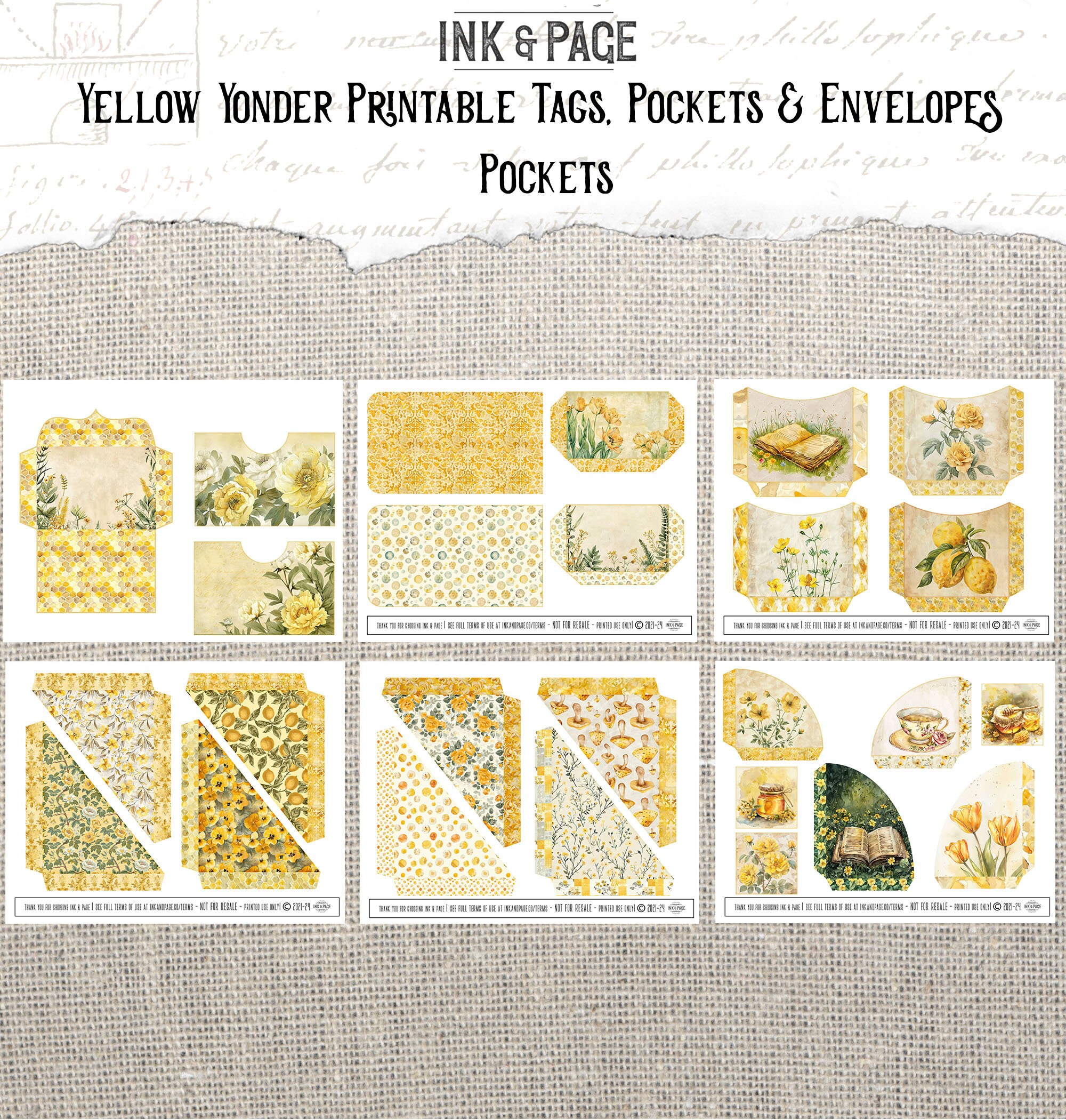 Yellow Yonder Printable Pockets Junk Journal Envelopes Digital File ...