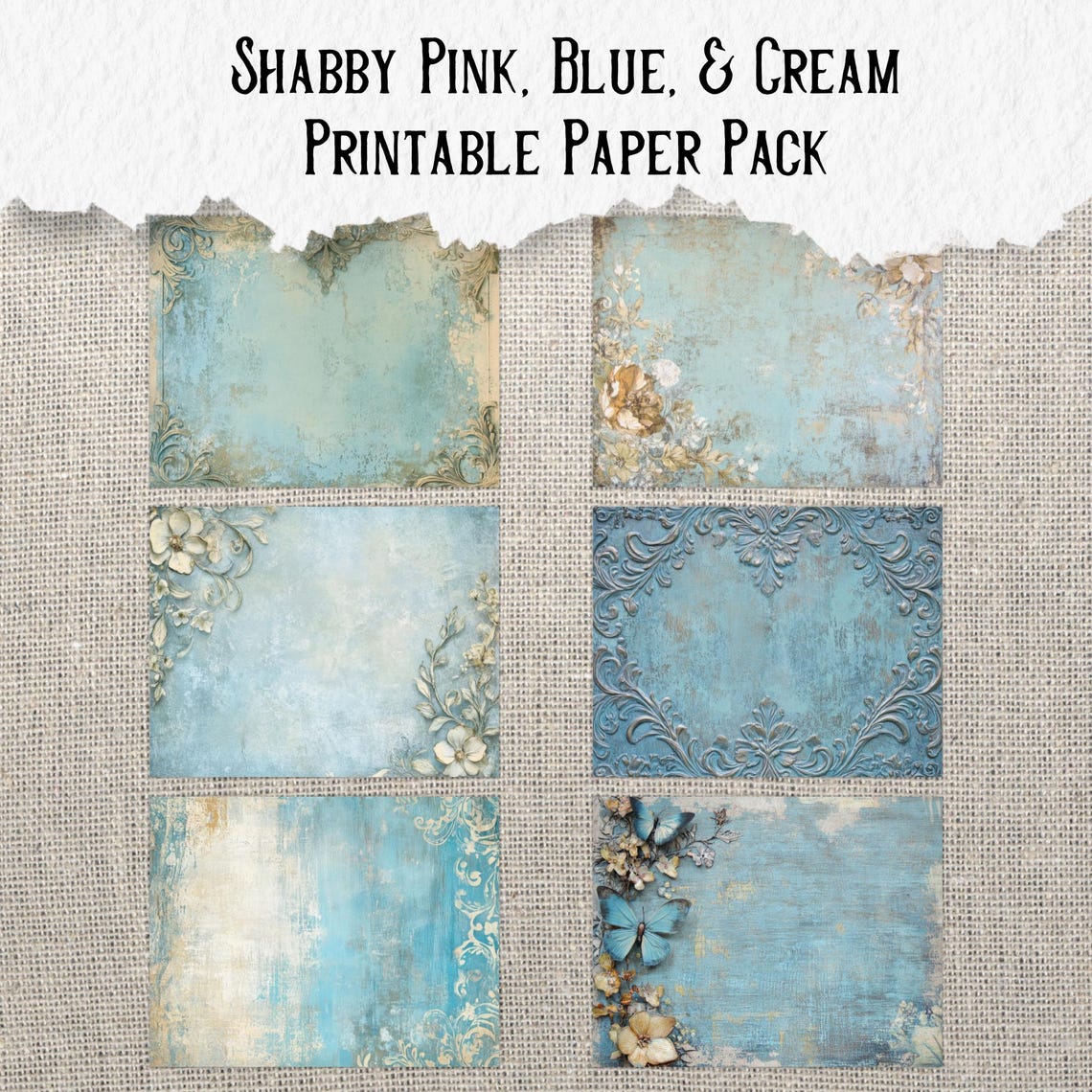 Shabby Pink Blue and Cream Printable Junk Journal Paper Pack Digital ...