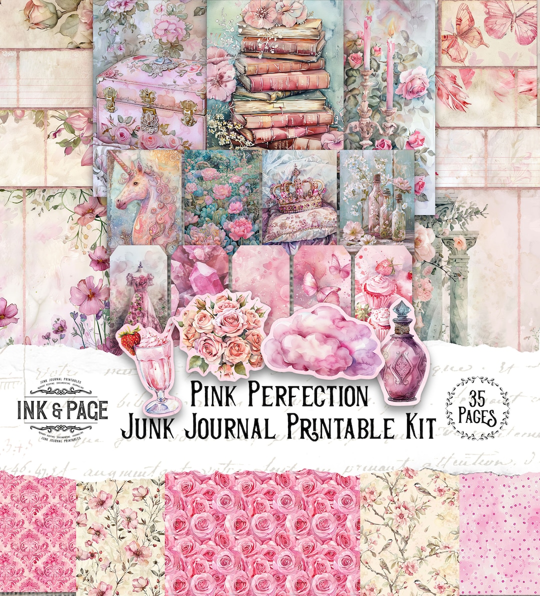 Pink Perfection Junk Journal Printable Kit Shabby Ephemera Digital ...