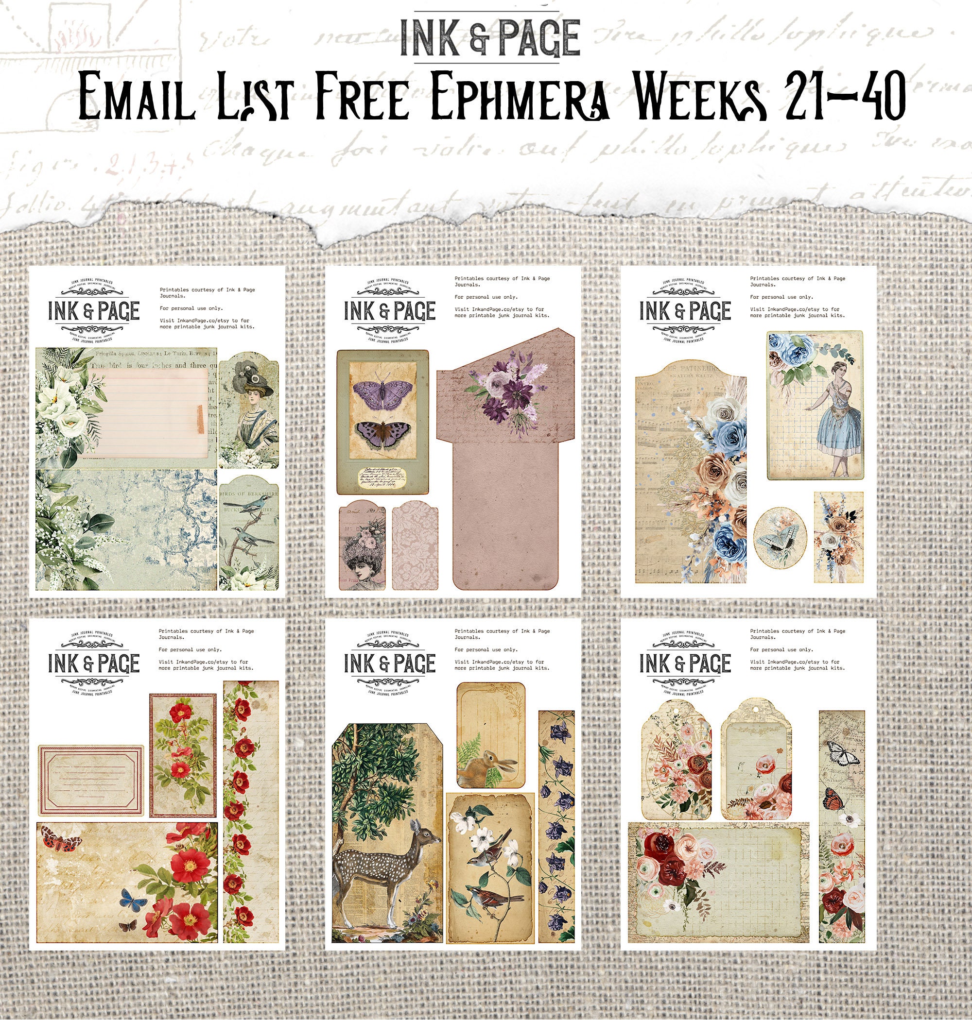 Junk Journal Ephemera, Freebies Pack 2, Weeks 21-40 From the Ink and ...