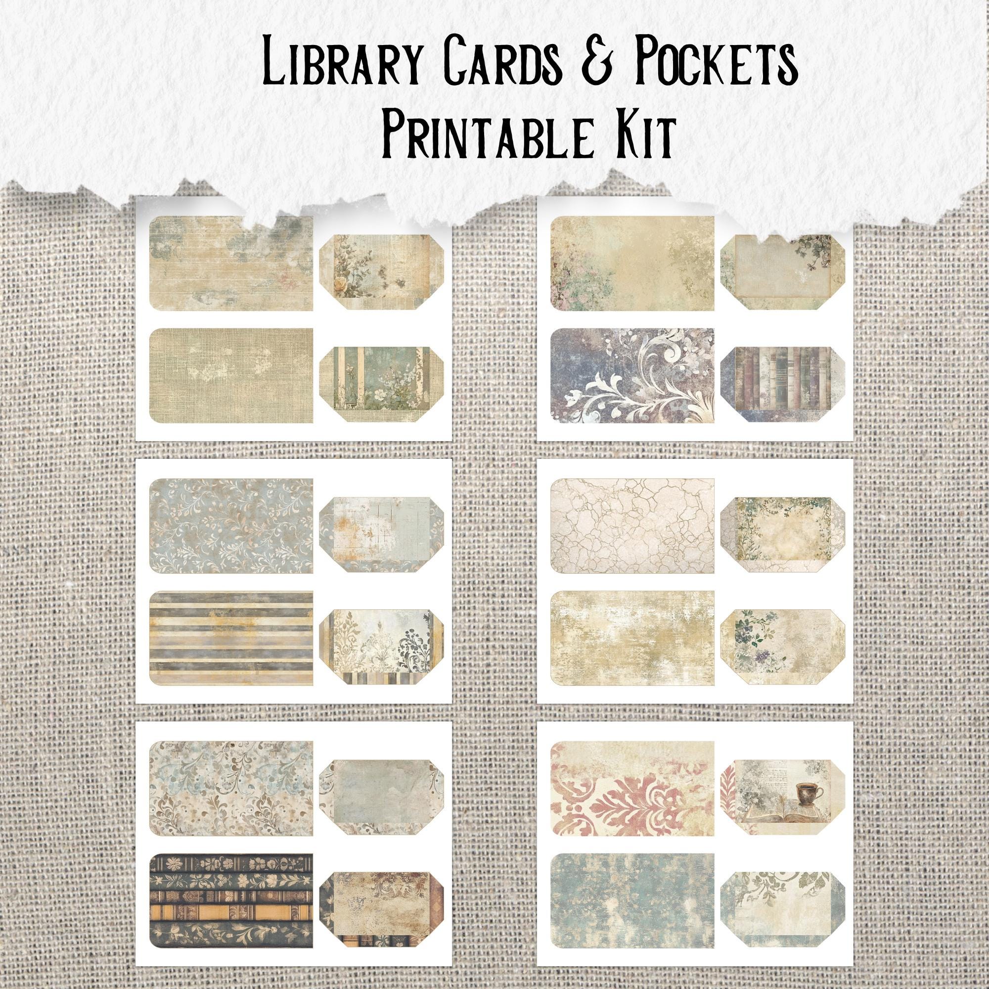 Library Checkout Cards and Pockets Manuscript Printable Ephemera Grungy ...