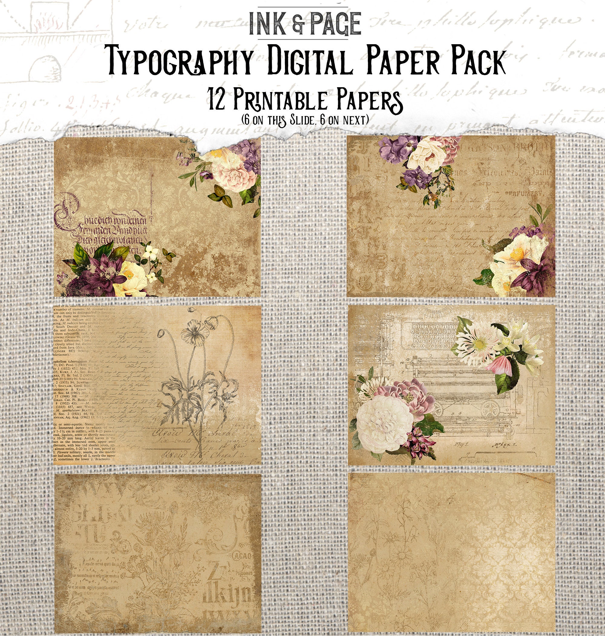 Typography Printable Paper Pack for Junk Journals Bullet - Etsy