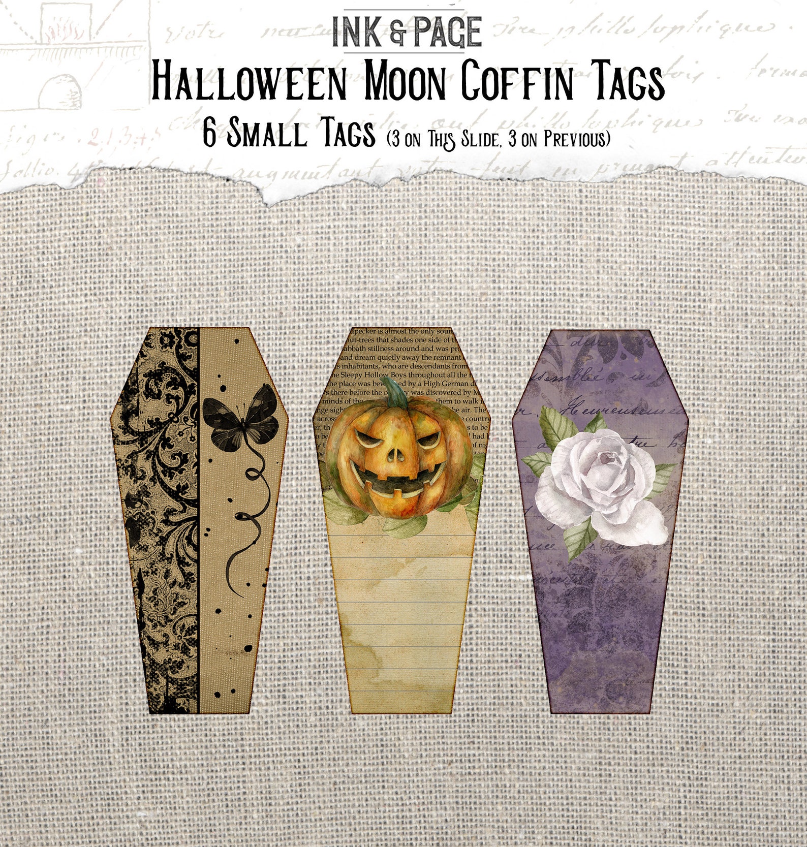 Halloween Moon Coffin Tags, Printable Junk Journal Ephemera, Spooky ...