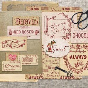 Valentine's Day Printable Word Ephemera Pack, Love Potion, Vintage Junk ...