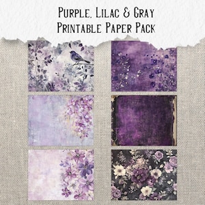 Purple Lilac & Gray Printable Paper Pack Pretty Grungy Collage ...