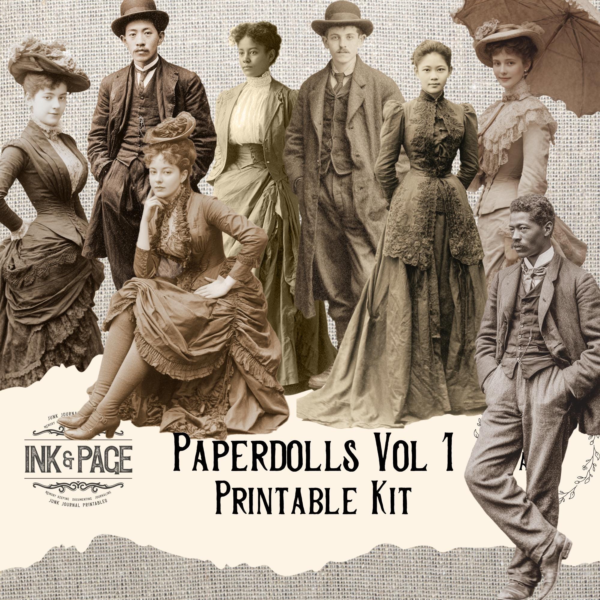 Vintage Paper Dolls Ephemera: Sepia Victorian People, Printable Junk ...