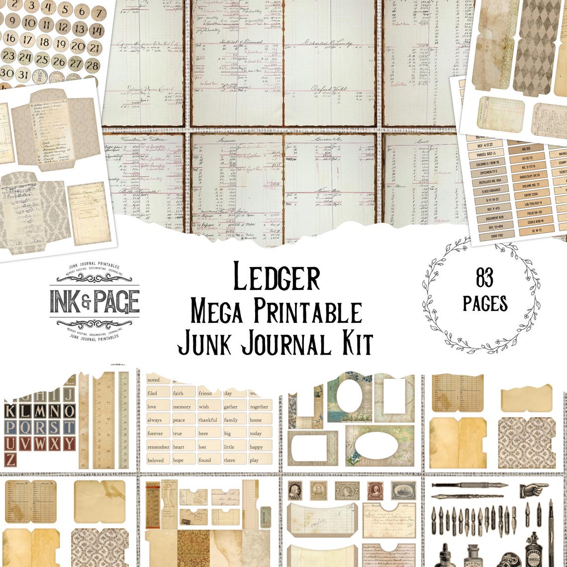 LEDGER Huge Junk Journal Printable Kit | Antique Journal Kit ...