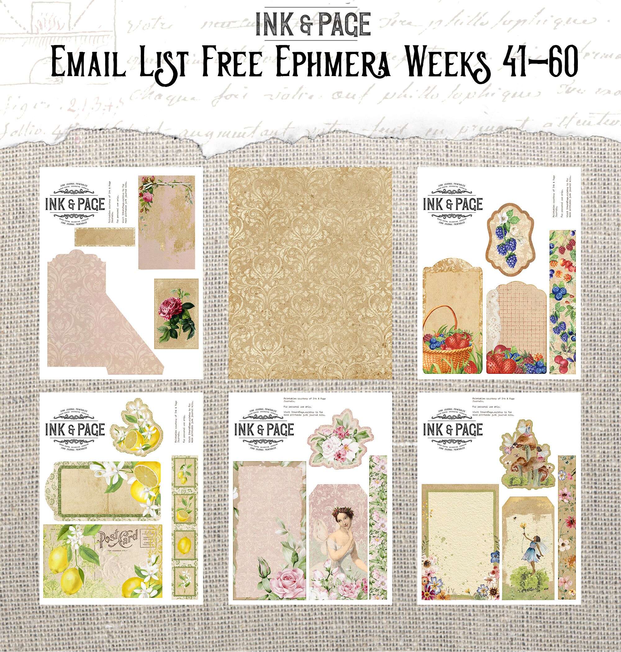 Junk Journal Ephemera, Freebies Pack 3, Weeks 41-60 From the Ink and ...