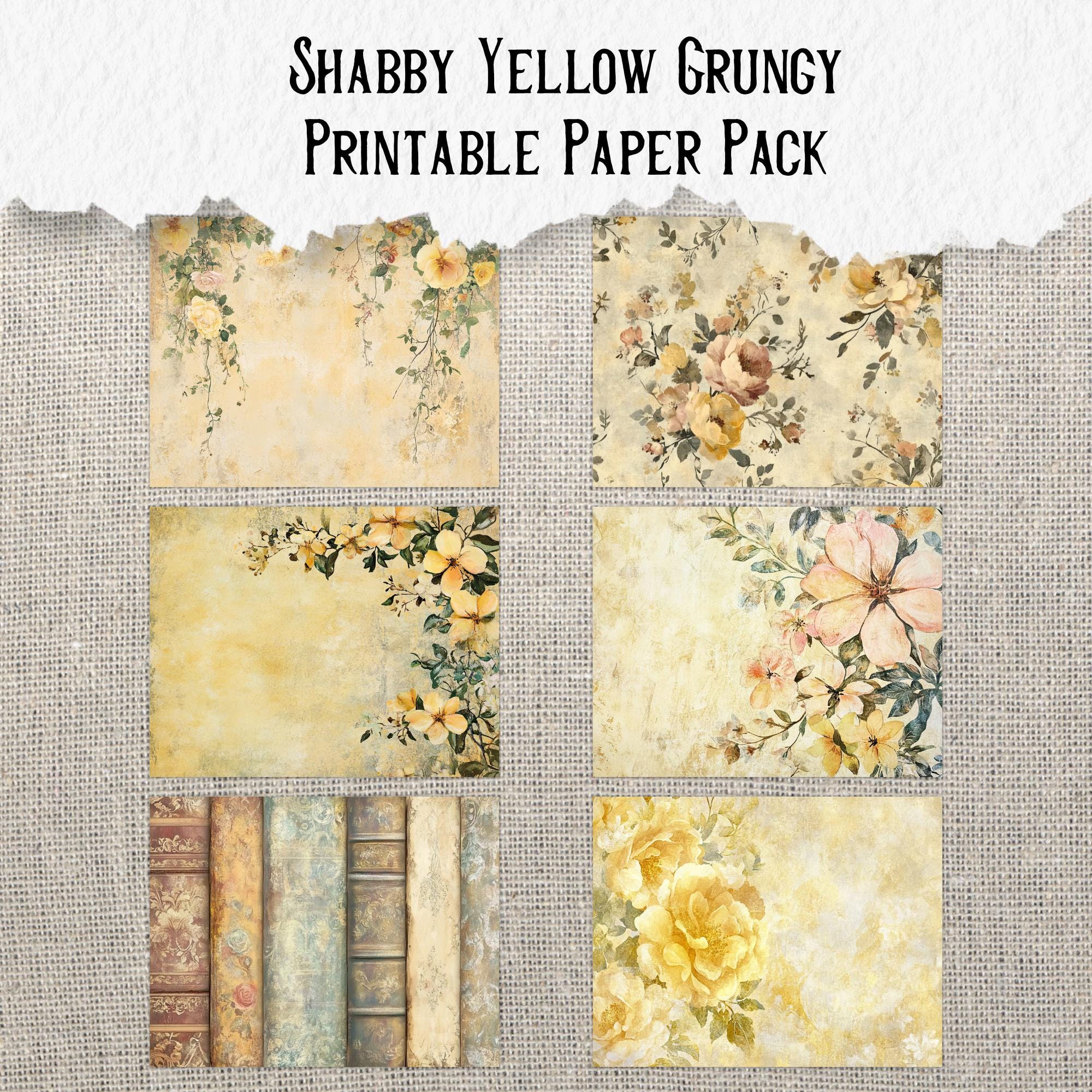 Shabby Yellow Printable Paper Pack Pretty Grungy Digital Download ...