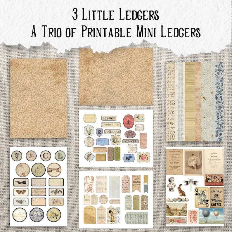 3 Little Ledgers | Printable Mini Ledger Junk Journal Kit | DIY Ledger ...