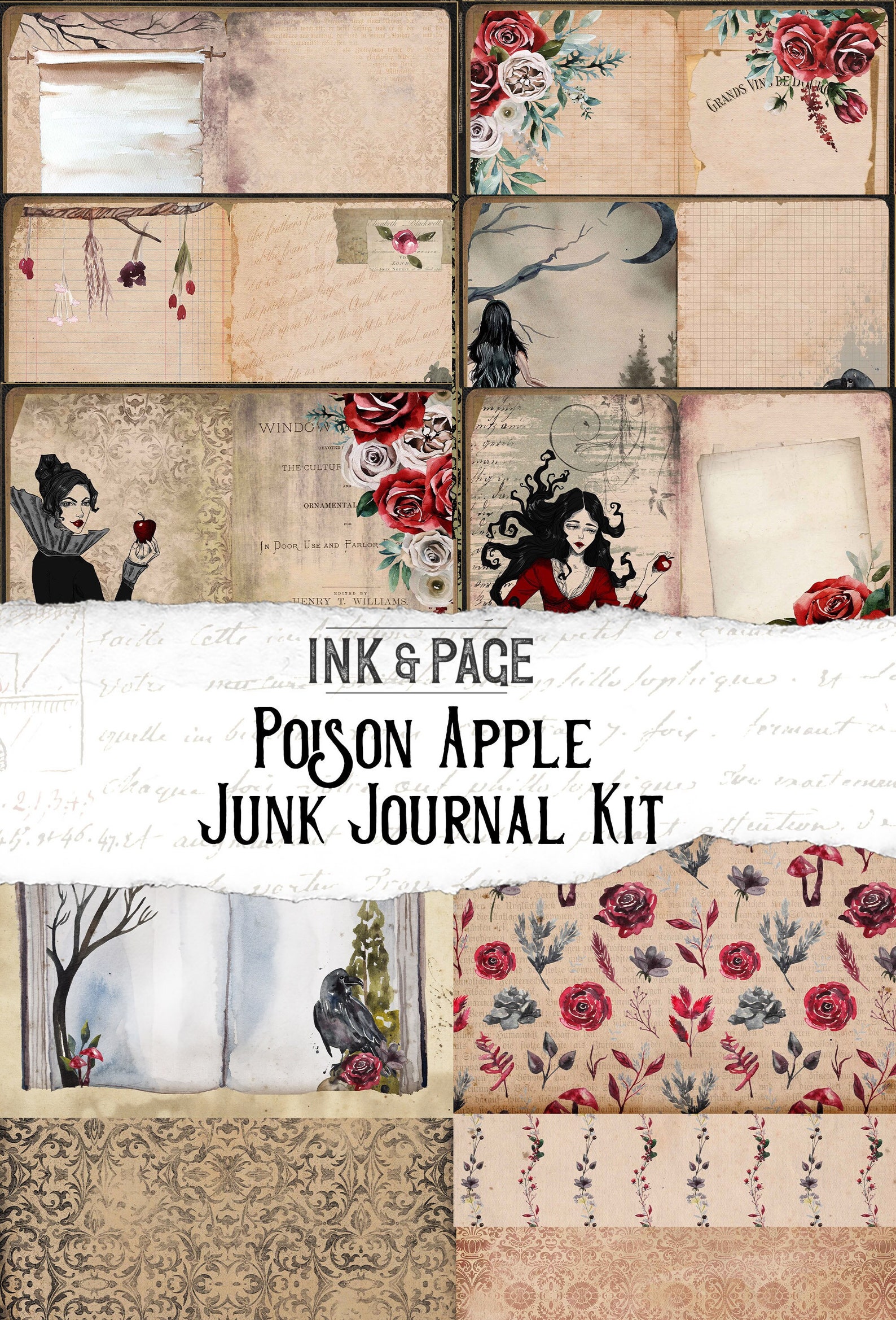 Poison Apple Junk Journal Printable Kit, Dark Academia Ephemera Pack ...