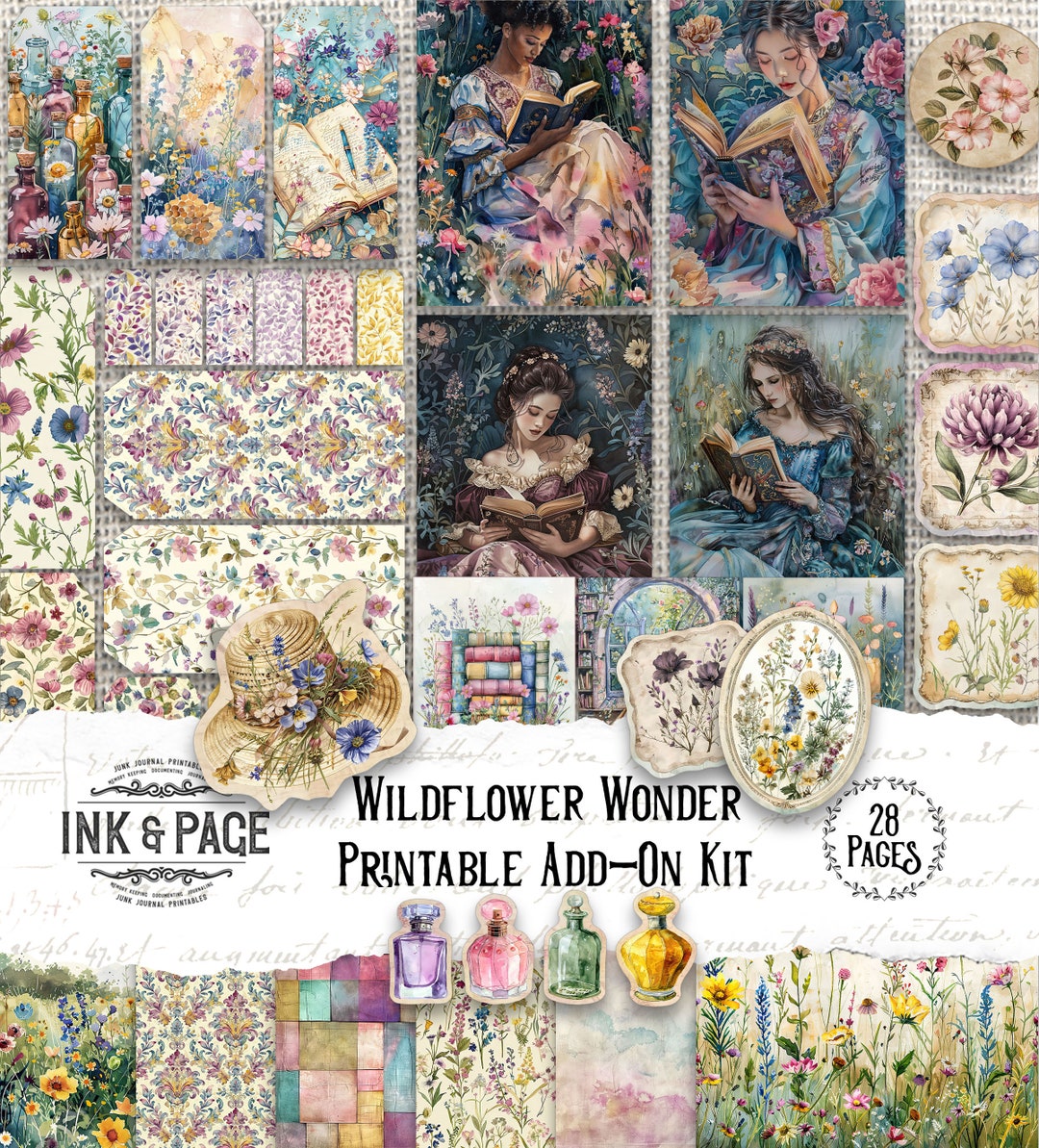 Wildflower Wonder Printable Ephemera Junk Journal Botanical Paper Pack ...
