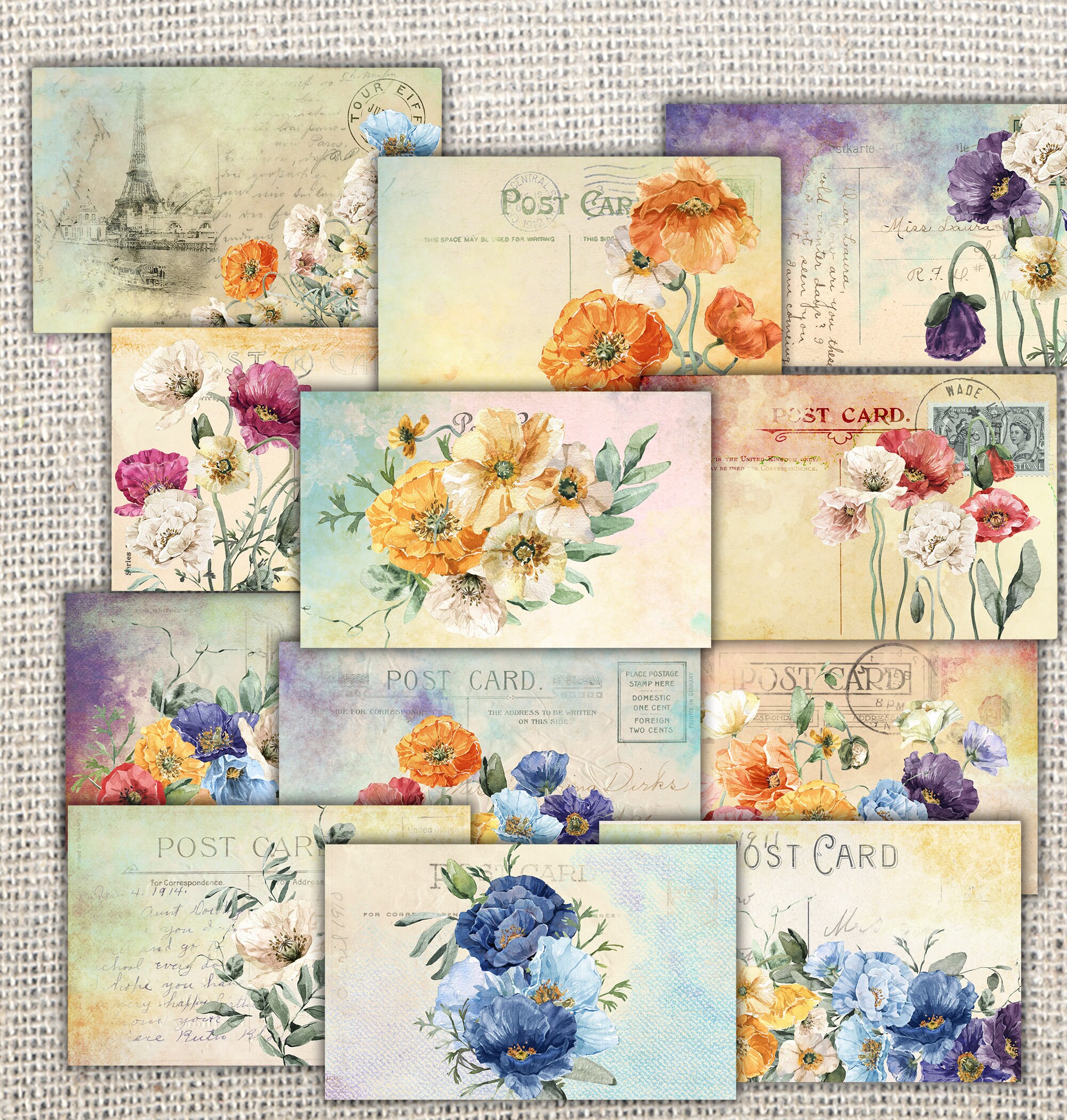 True Colors Postcards Printable Rainbow Floral Junk Journal - Etsy