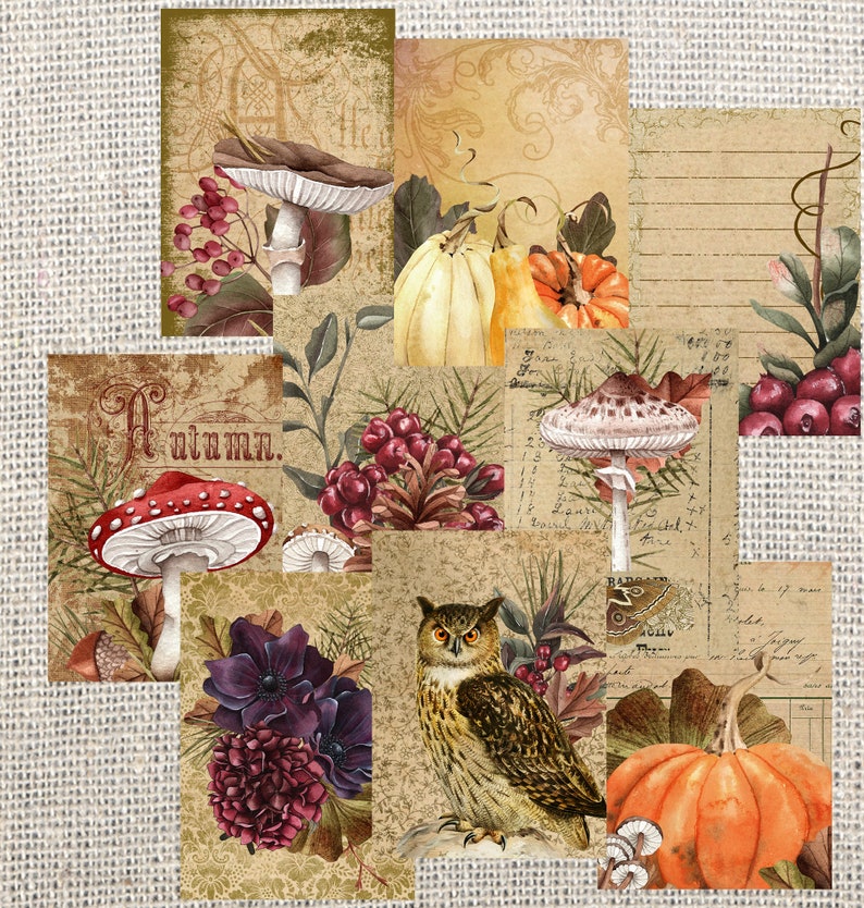 Autumn Wild Printable Atcs Fall Artist Trading Cards Vintage - Etsy