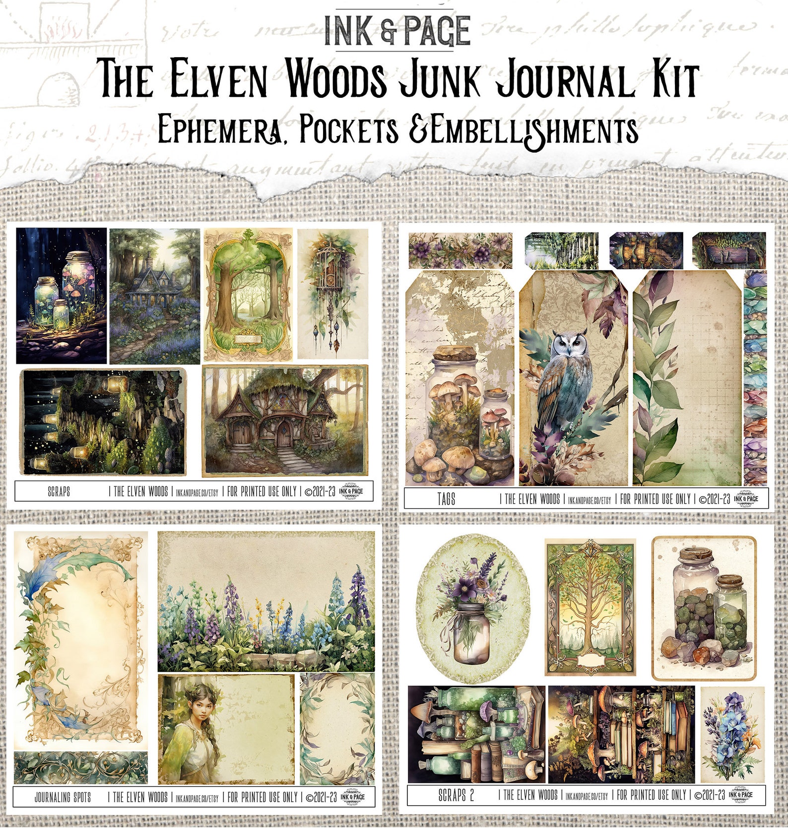 Elf Junk Journal Printable Kit Fantasy Digital Download Fae Ephemera ...