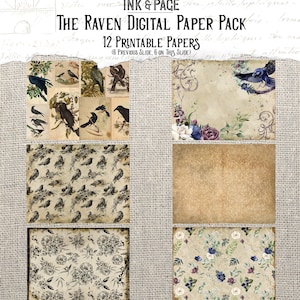 The Raven Printable Paper Pack, Junk Journal Digital Download, Birds ...